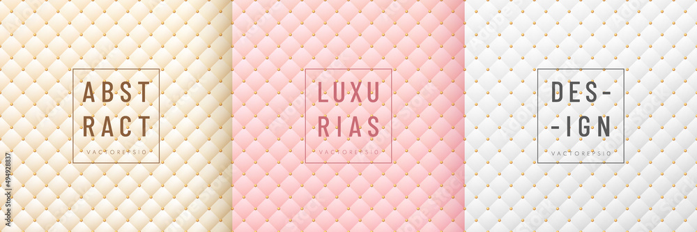 Set of abstract cream, white and pink gold square rhombus pattern with ...