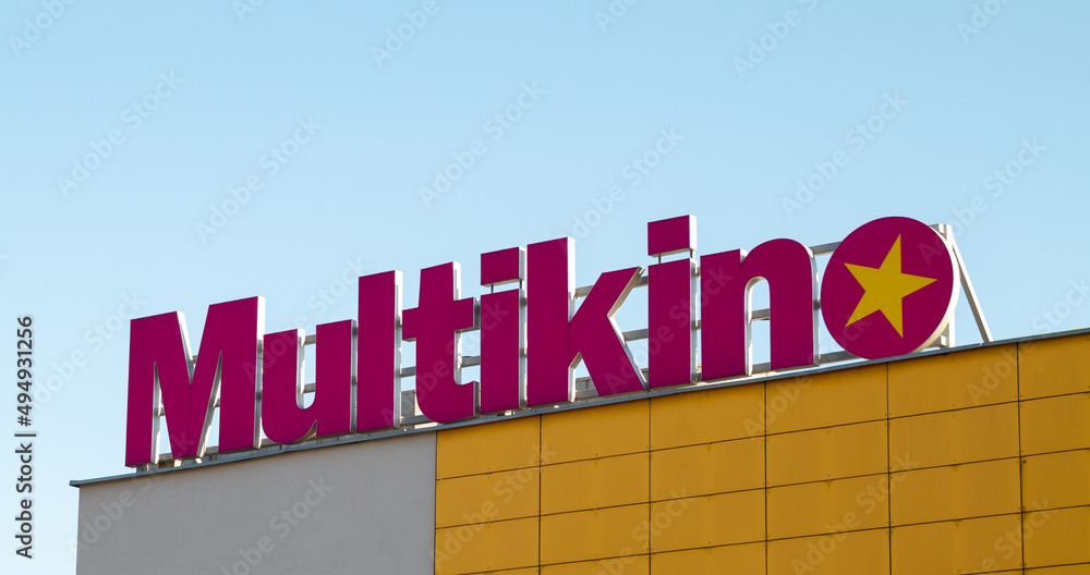 Multikino Kraków, cinema company logo sign. Polish multiplex chain on ...
