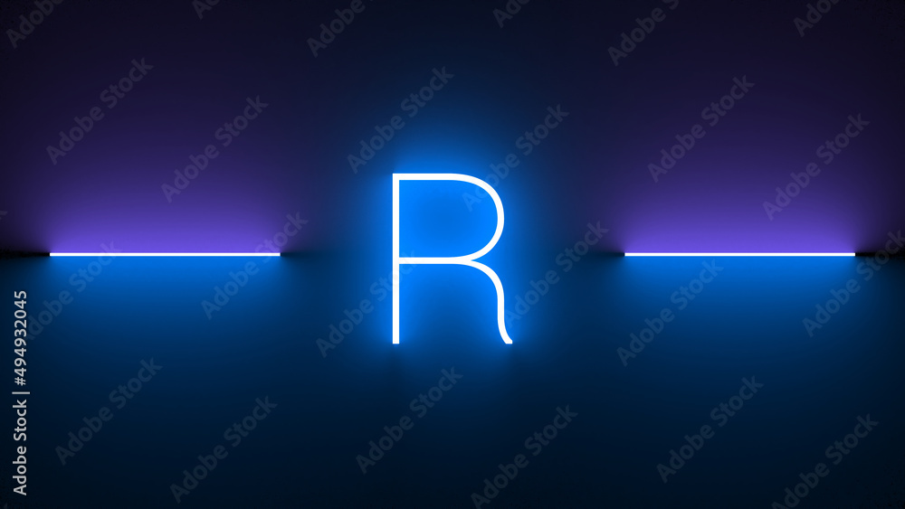 Illustration of a neon letter R isolated on black background Stock ...