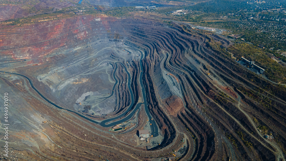 Huge iron ore quarry iron ore quarry top view Aero photo shoot. Stock ...