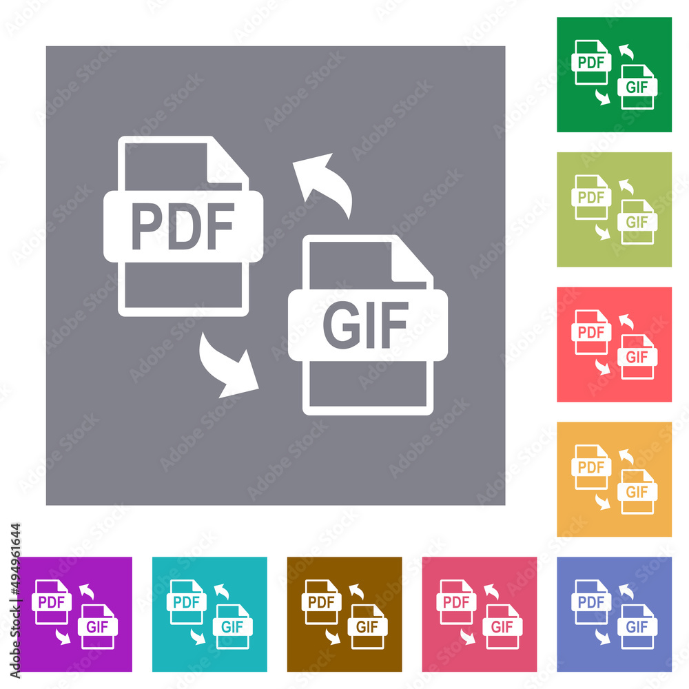 PDF GIF file conversion square flat icons Stock Vector | Adobe Stock