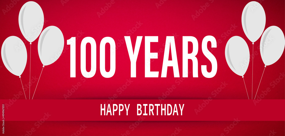 100 Years Anniversary Celebration,Happy Birthday Card design,red ...