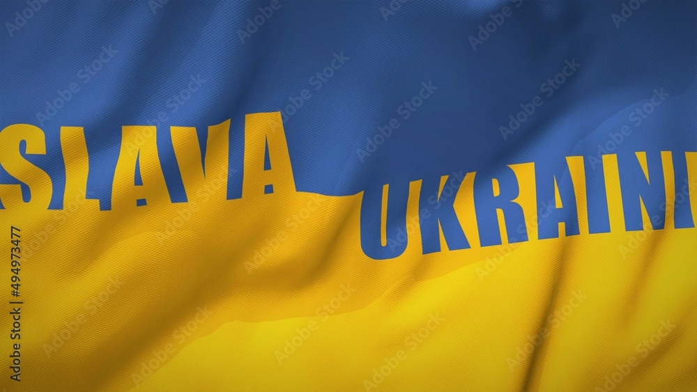 Ukraine waving Flag With Slava Ukraini Word Text 3d illustration ...