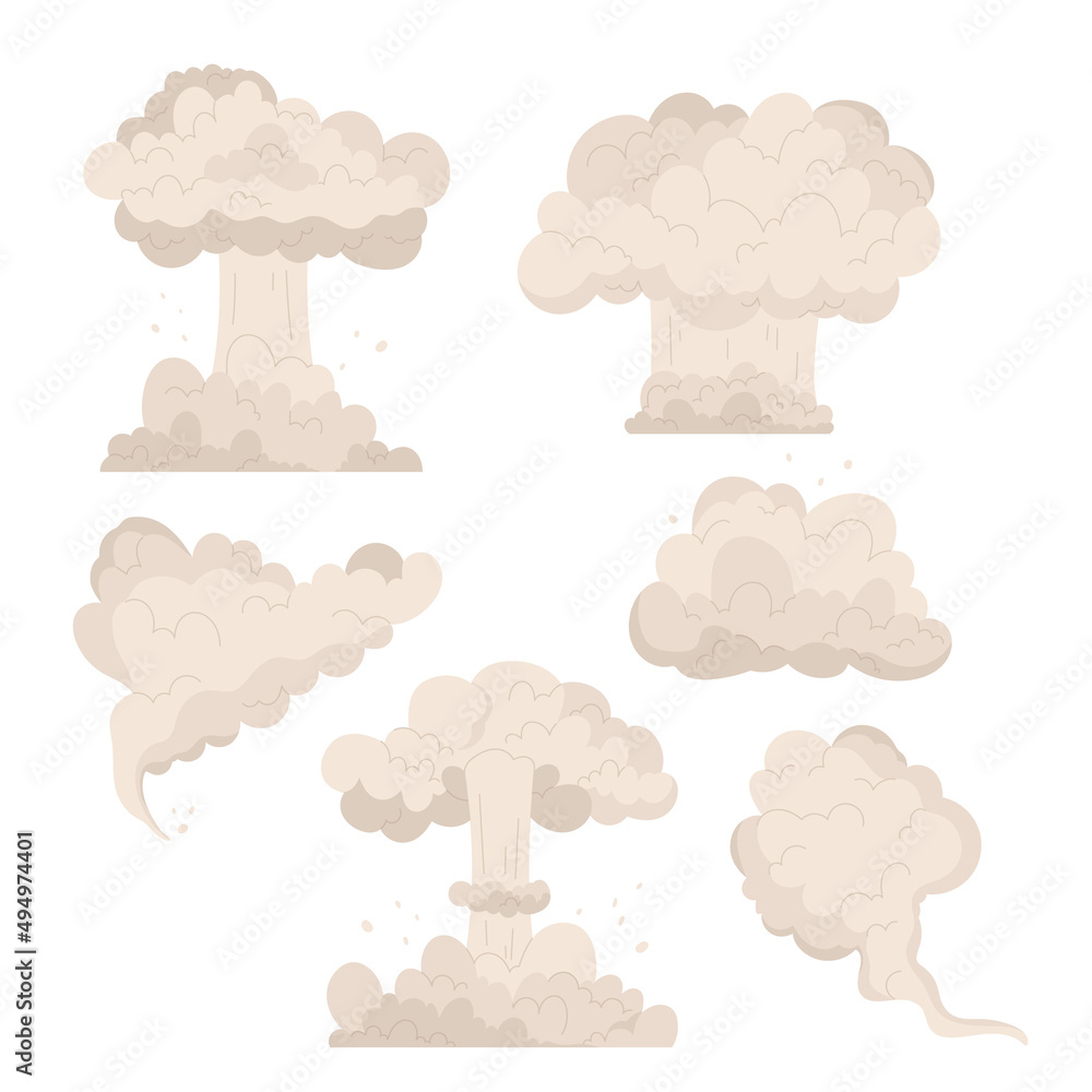 Cloud after bomb explosion set. Huge explosion of atomic bomb, dynamite ...