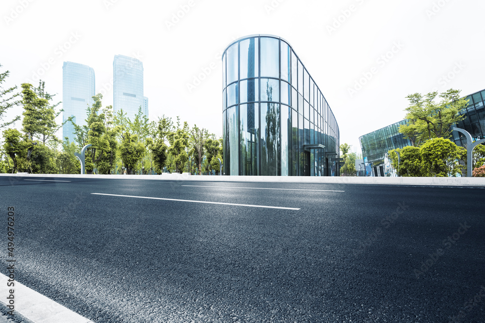 Urban modern commercial buildings and space platforms - background ...