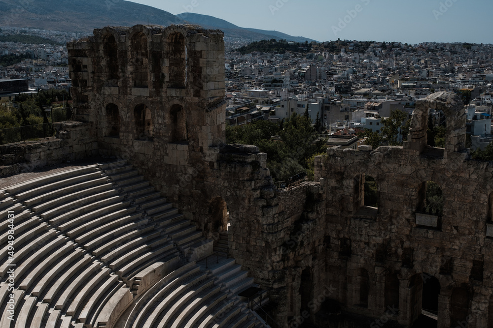 High angle shot of the Odeon of Herodes Atticus stone theatre of the ...