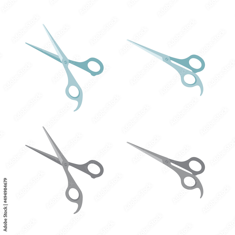 Professional scissors set in two colors and positions. Vector ...