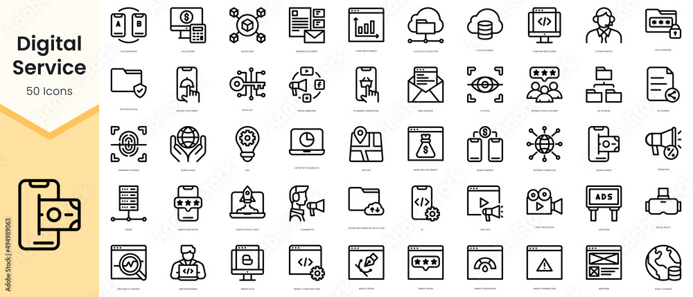Set of digital service icons. Simple line art style icons pack. Vector ...