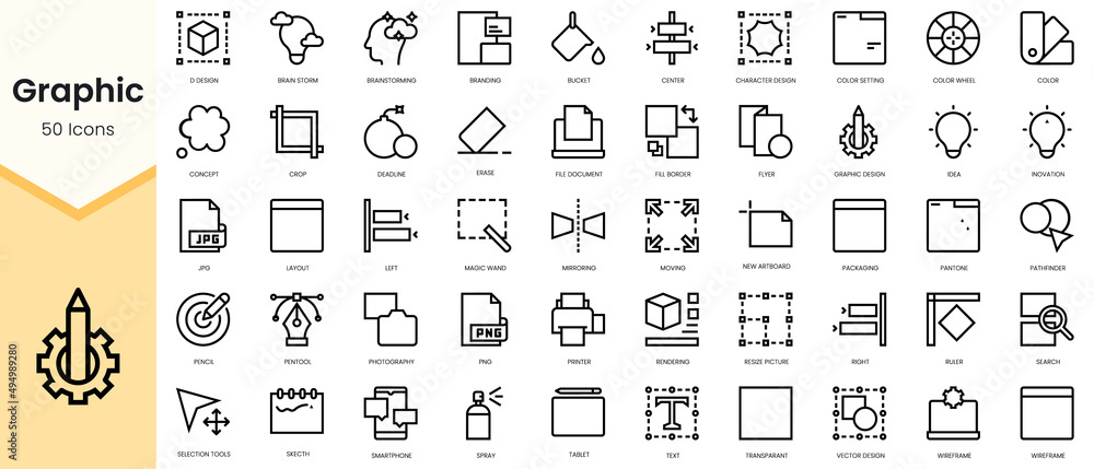 Set of Graphic icons. Simple line art style icons pack. Vector ...