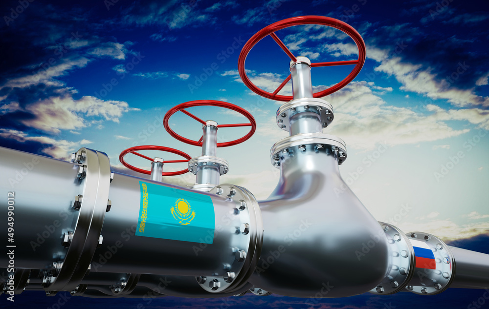 Gas pipeline, flags of Kazakhstan and Russia - 3D illustration Stock ...