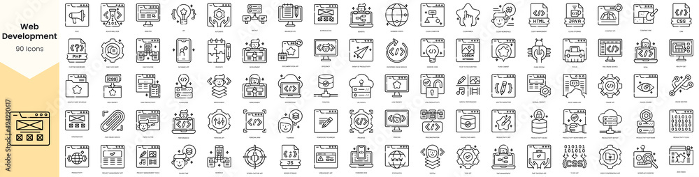 Set of web development icons. Simple line art style icons pack. Vector ...