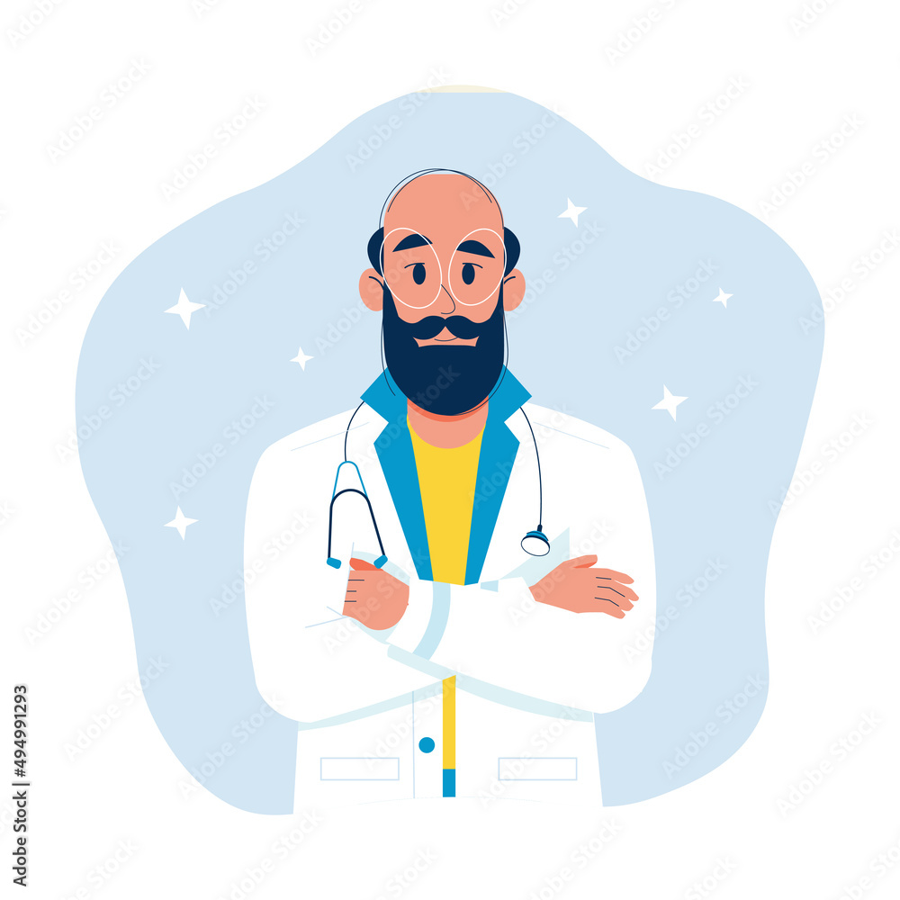 Male doctor cute cartoon character vector illustration in flat style ...