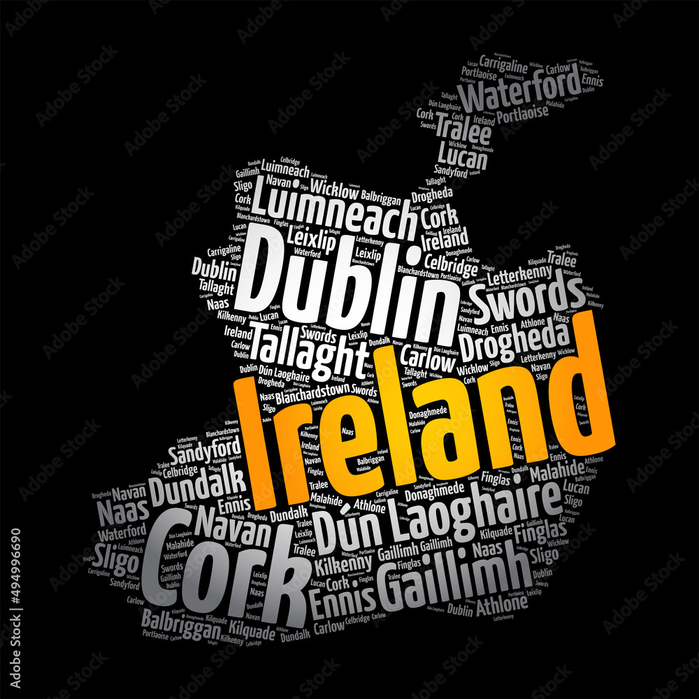 List of cities and towns in Ireland, map word cloud collage, business ...