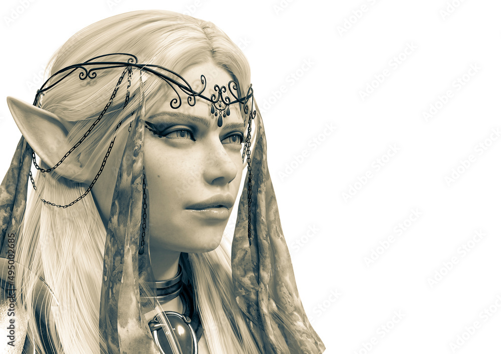 lady elf side view with copy space in white background Stock ...