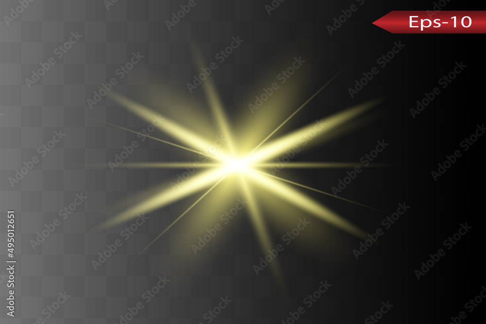 Abstract yellow laser beam. Transparent isolated on black background ...