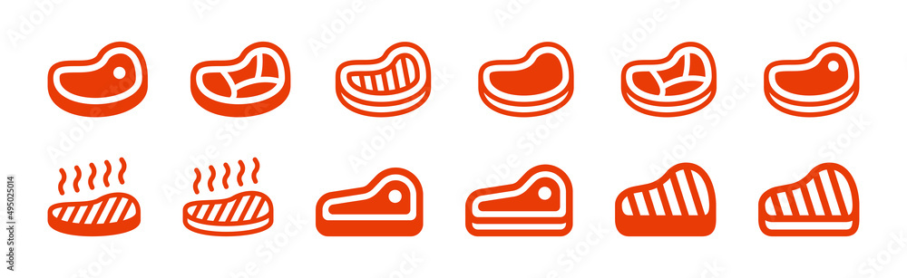 Red steak icon collection. Beef meat symbol vector illustration. Stock ...