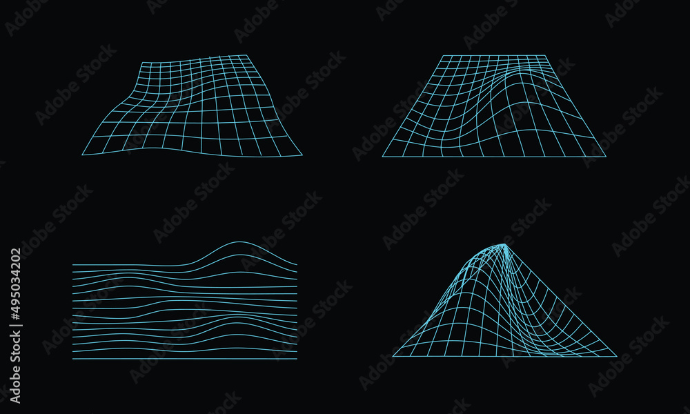 Abstract wireframe 80s style. Retro futuristic grid illustration ...
