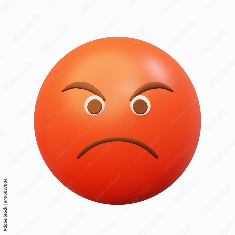3d rendering image red ball angry expression emoticon, isolated with ...