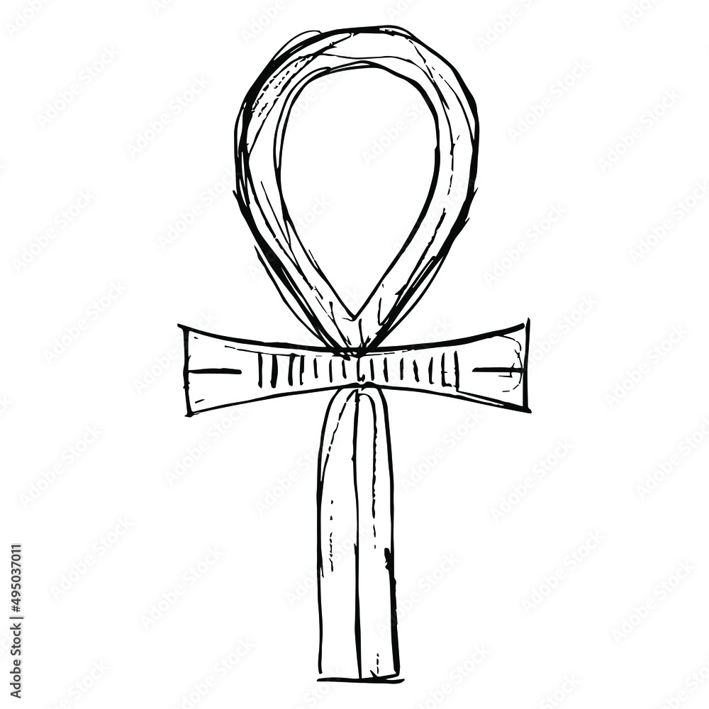 Ankh cross. Key of life. Ancient Egyptian sacred symbol. Hand drawn ...
