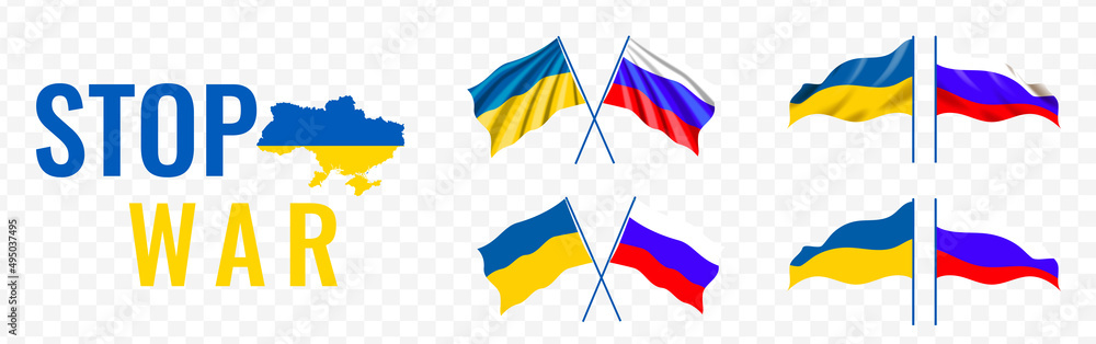 Ukraine Russia flag set. Ukraina Russia friendship on a transparent ...