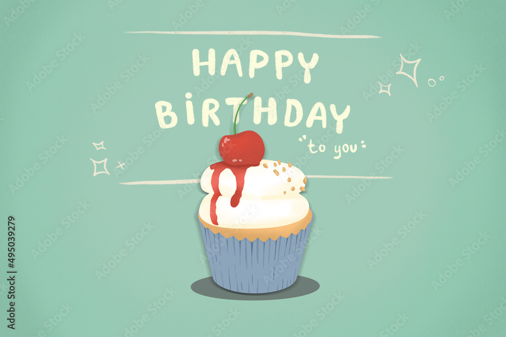 Happy birthday card with cute cupcake. Stock Illustration | Adobe Stock