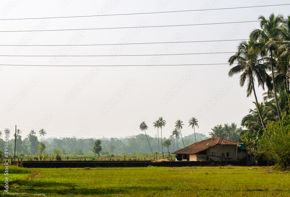 Indian house with traditional roof design at coastal side of ...
