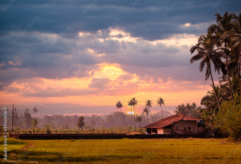 Indian house with traditional roof design at coastal side of ...
