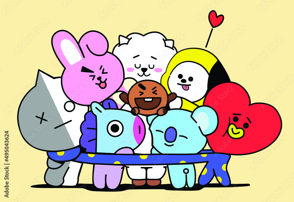 Vetor de This cute bt21 big set sticker concept vector design do Stock ...