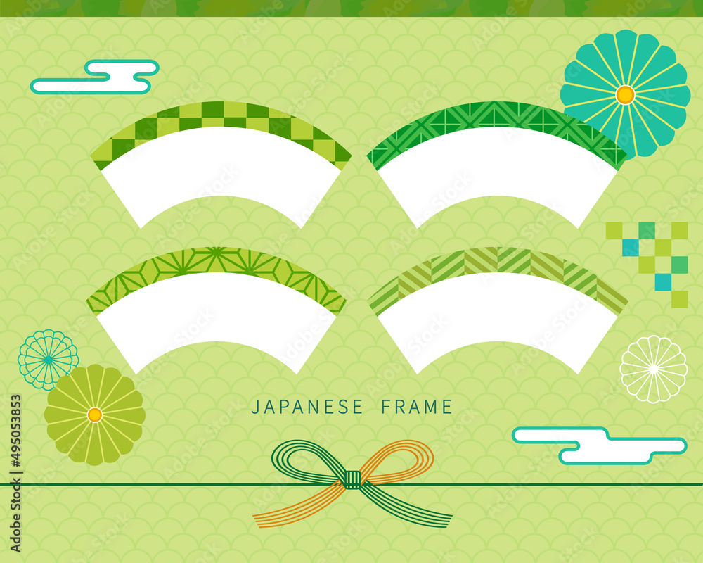 Japanese fan header matcha style vector illustration frame with ...