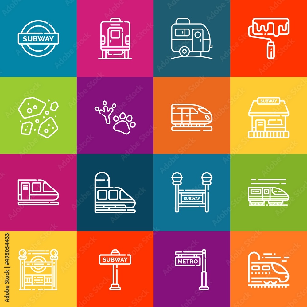 Modern thin line icons set of rail elements. Premium quality outline ...