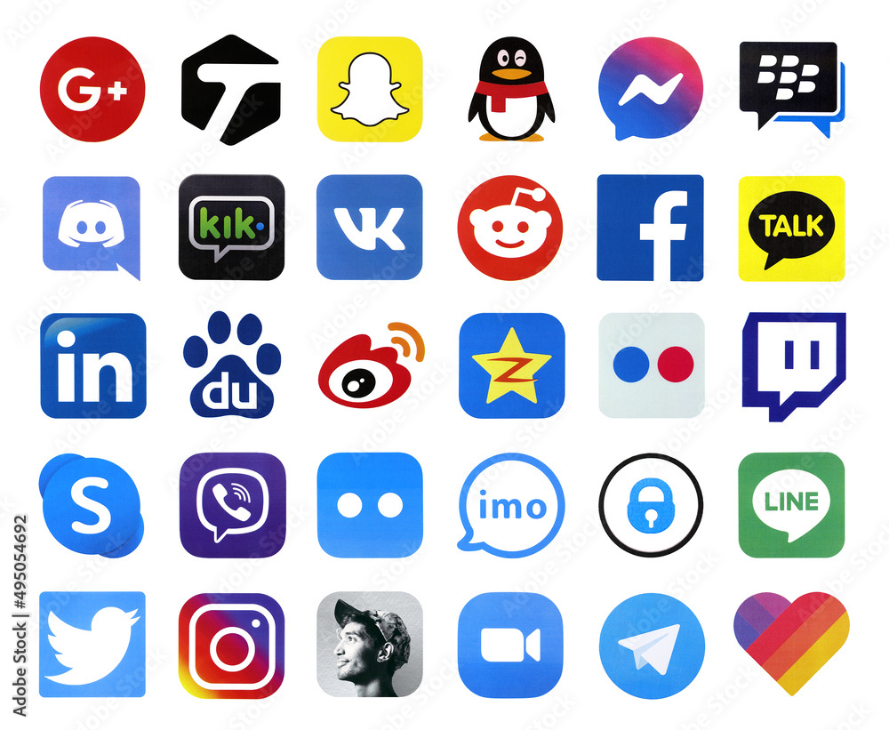 KHARKOV, UKRAINE - FEBRUARY 24, 2021: Many icons of social networks and ...