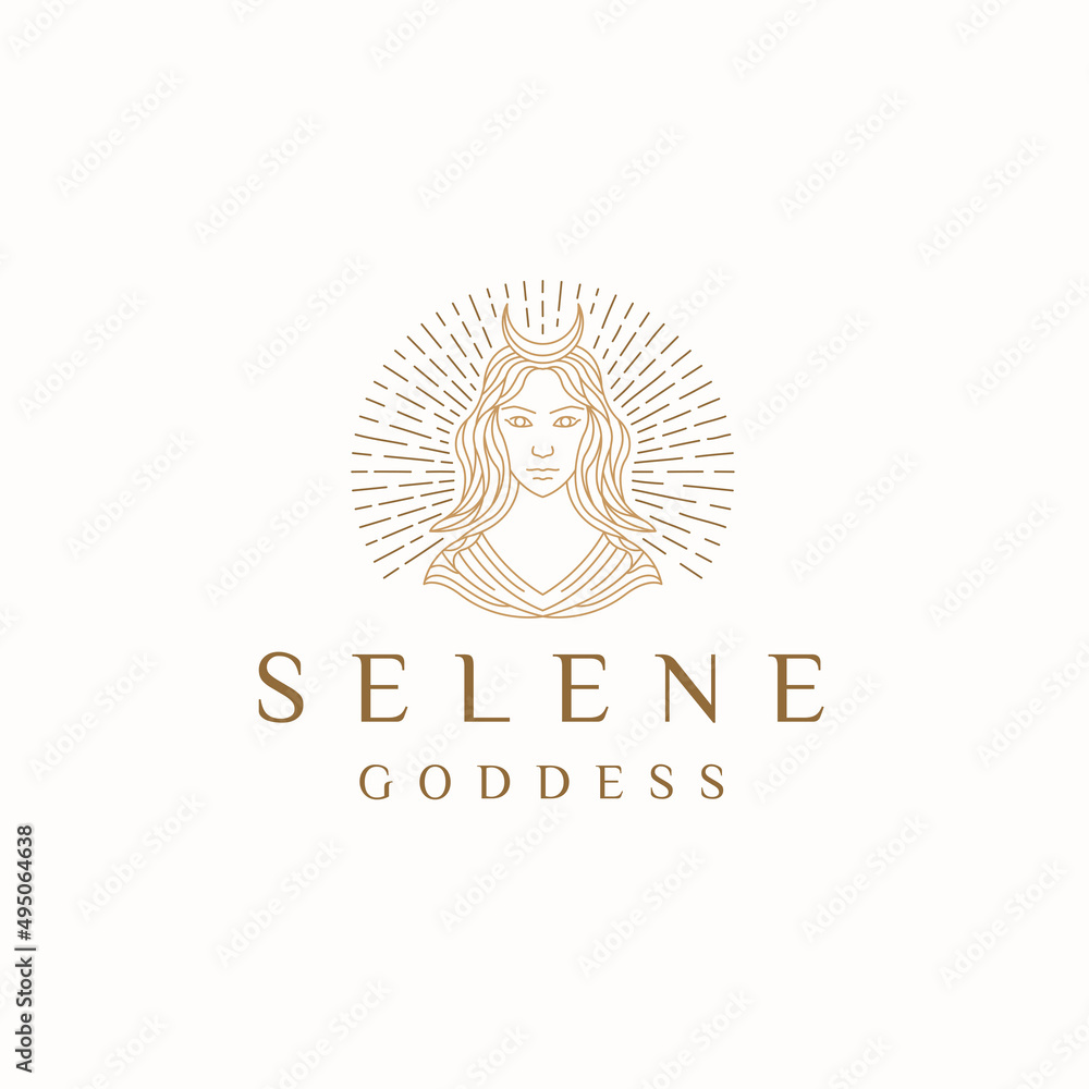 Selene goddess of the moon greek mythology. women beauty logo icon ...