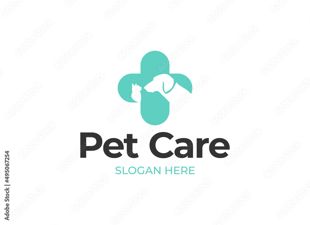 pet clinic logo design template. cat and dog vector silhouette Stock ...