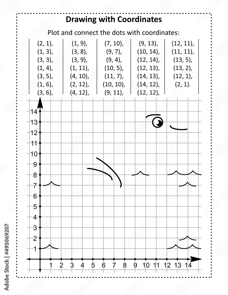 Coordinate graphing, or drawing by coordinates, math worksheet with ...
