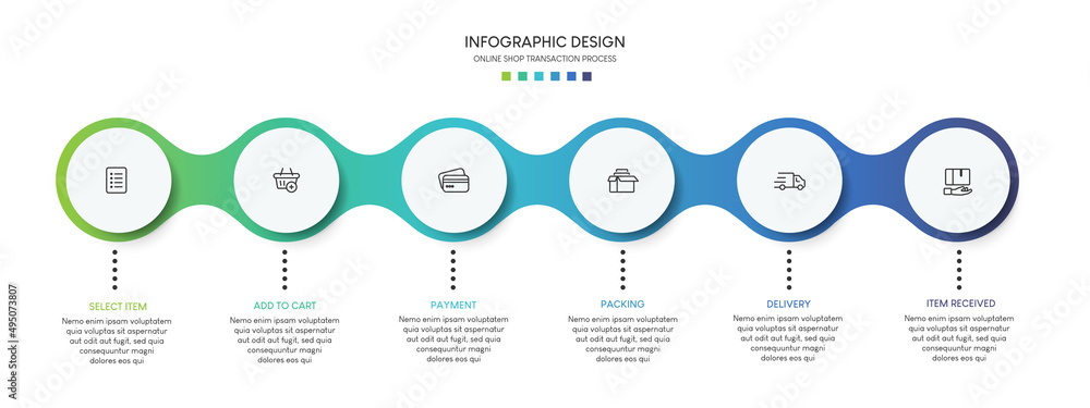 Process of online shopping with 6 steps. Steps business timeline ...