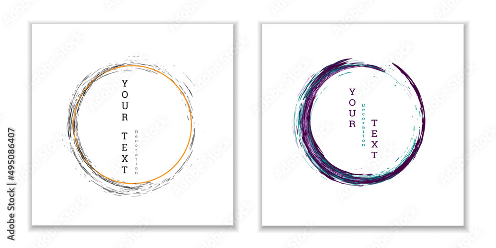 Zen ink circle emblem. Set. Paint strokes. Multi-colored strokes ...