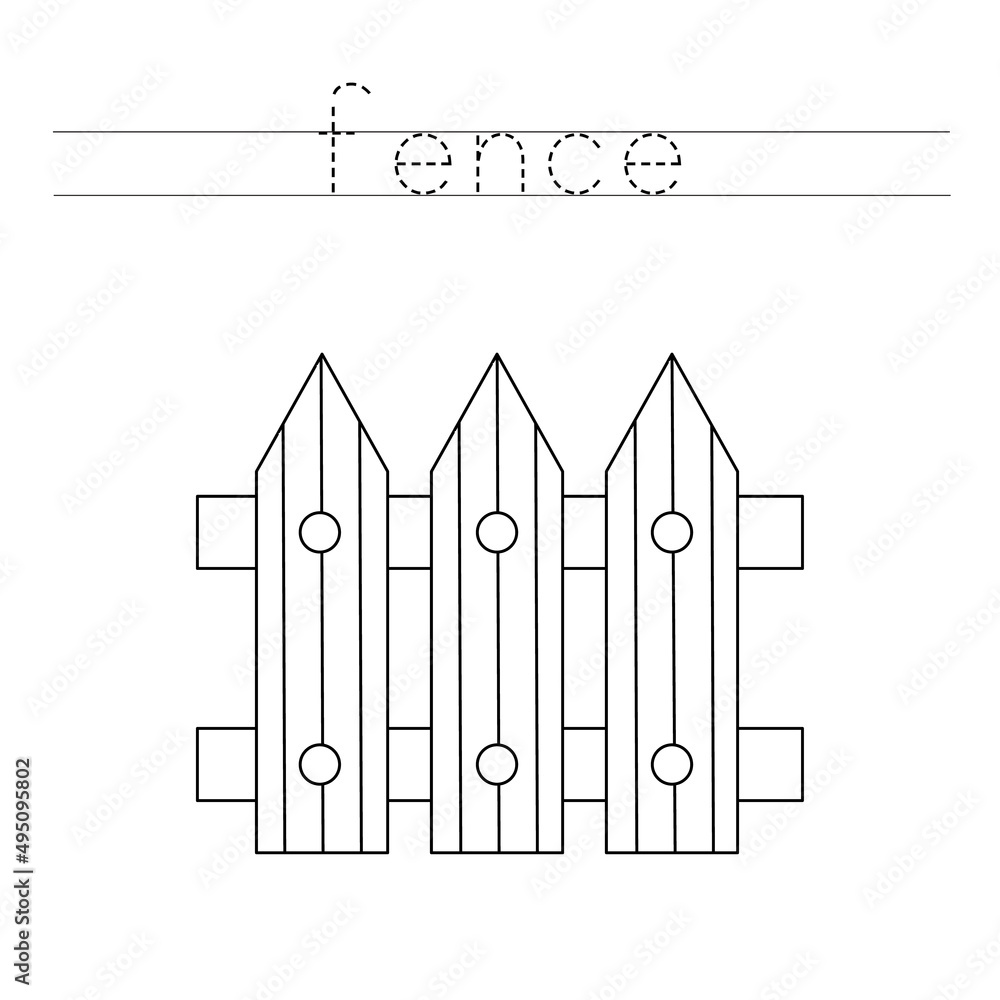 Trace the letters and color cartoon fence. Handwriting practice for ...