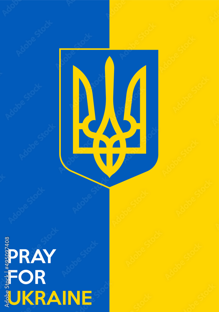 Vertical Ukrainian flag and coat of arms of Ukraine. Yellow blue flag ...