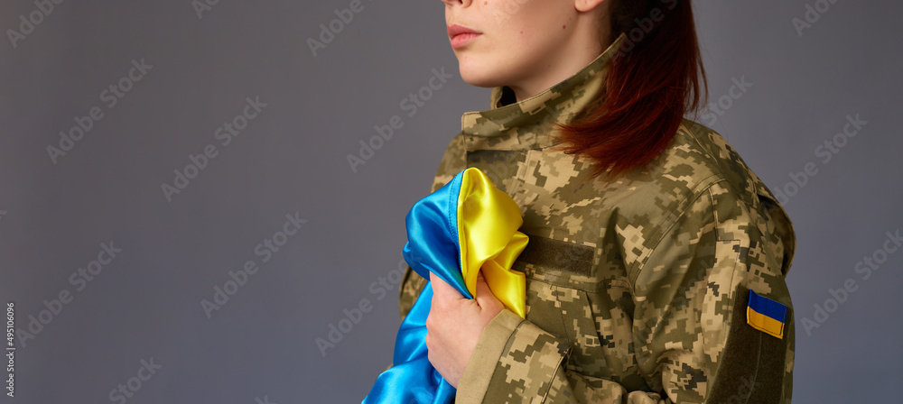 Ukrainian female in military uniform ready to defend her motherland ...