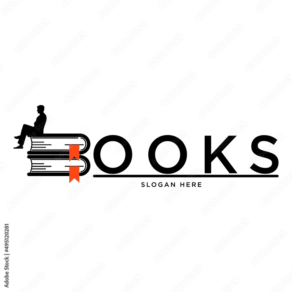 Simple books logo design with human silhouette sitting on the books ...