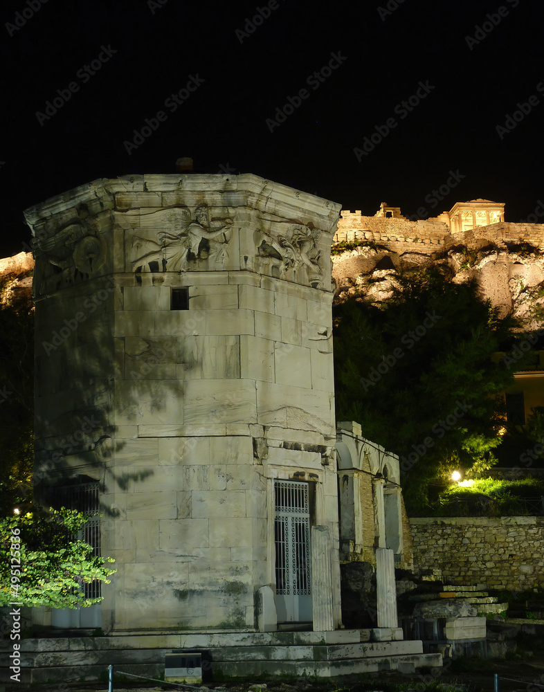A night view of Acropolis and the Horologion of Andronikos Kyrrhestes ...