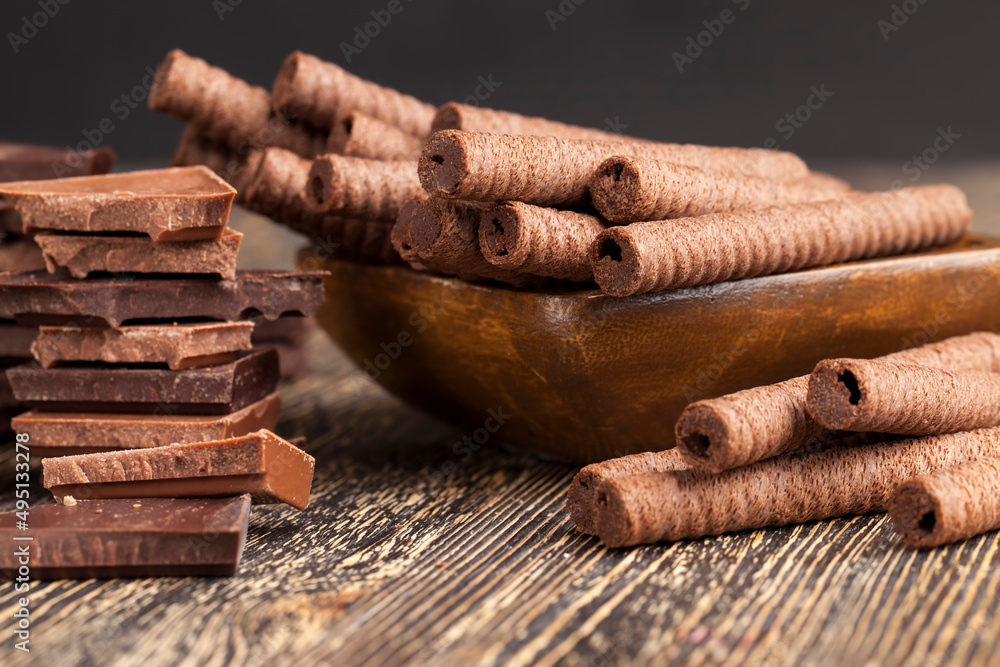 chocolate tubes with chocolate filling Stock Photo | Adobe Stock