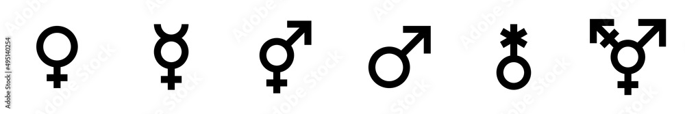 Collection of gender icons. Black flat icon set isolated on white ...
