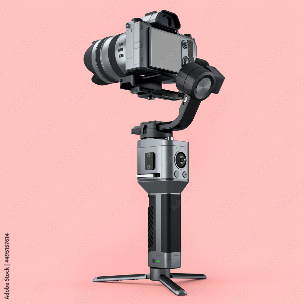 3-axis gimbal stabilization system with silver nonexistent mirrorless ...