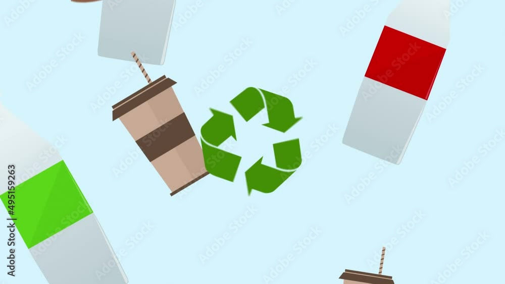 Plastic bottles, coffee cups trash garbage slowly falling, seamless ...