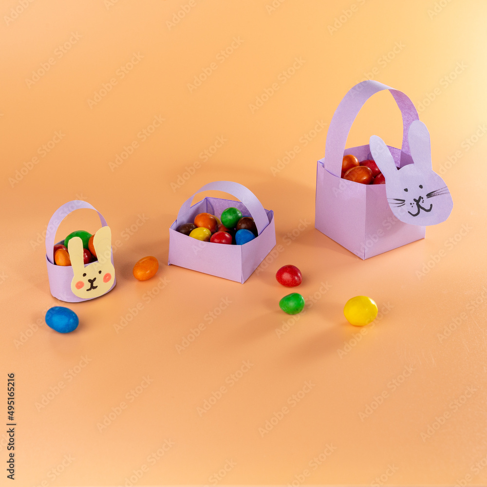 DIY paper basket craft, how to make easter treat box, tutorial, step by ...