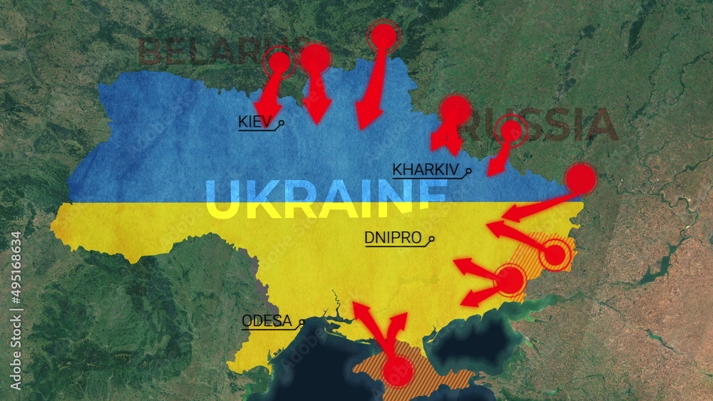 Ukraine map invasion attack war Animated map of Russia invasion of ...