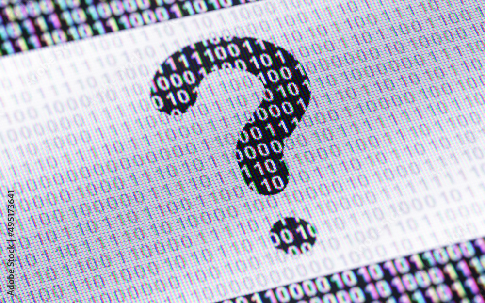 Question mark on binary code ( array of bits ). 3D Illustration. Stock ...