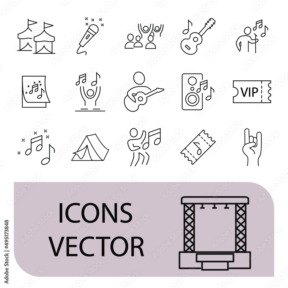 Music Festival icons set . Music Festival pack symbol vector elements ...