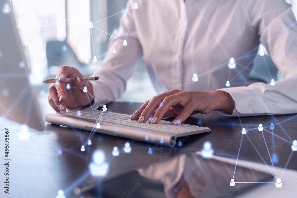 HR woman specialist is typing the keyboard in the internet to find the ...